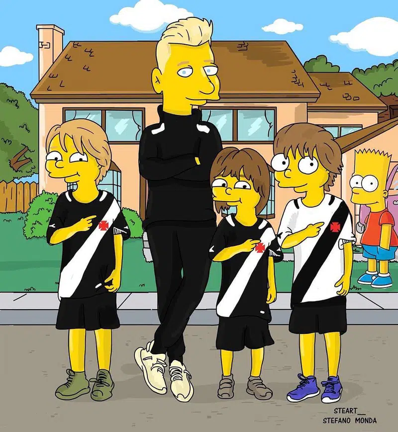 Artista reproduz foto de Maxi López e seus filhos em versão Simpsons; veja