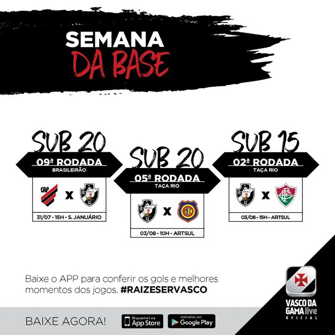 Base: Confira os próximos jogos das categorias de base do Vasco